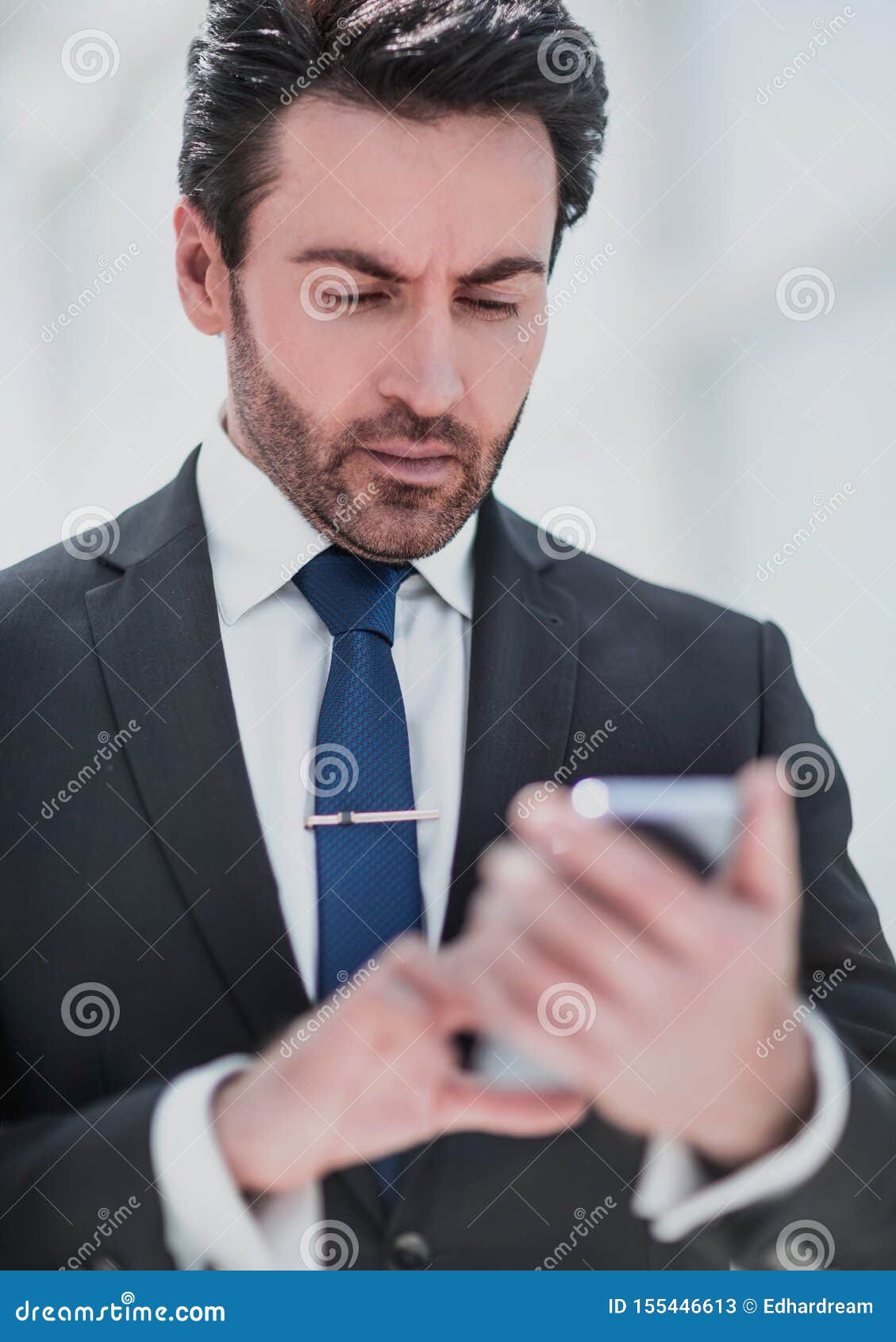 Businessman Reading Text Message on Smartphone. Stock Image - Image of ...