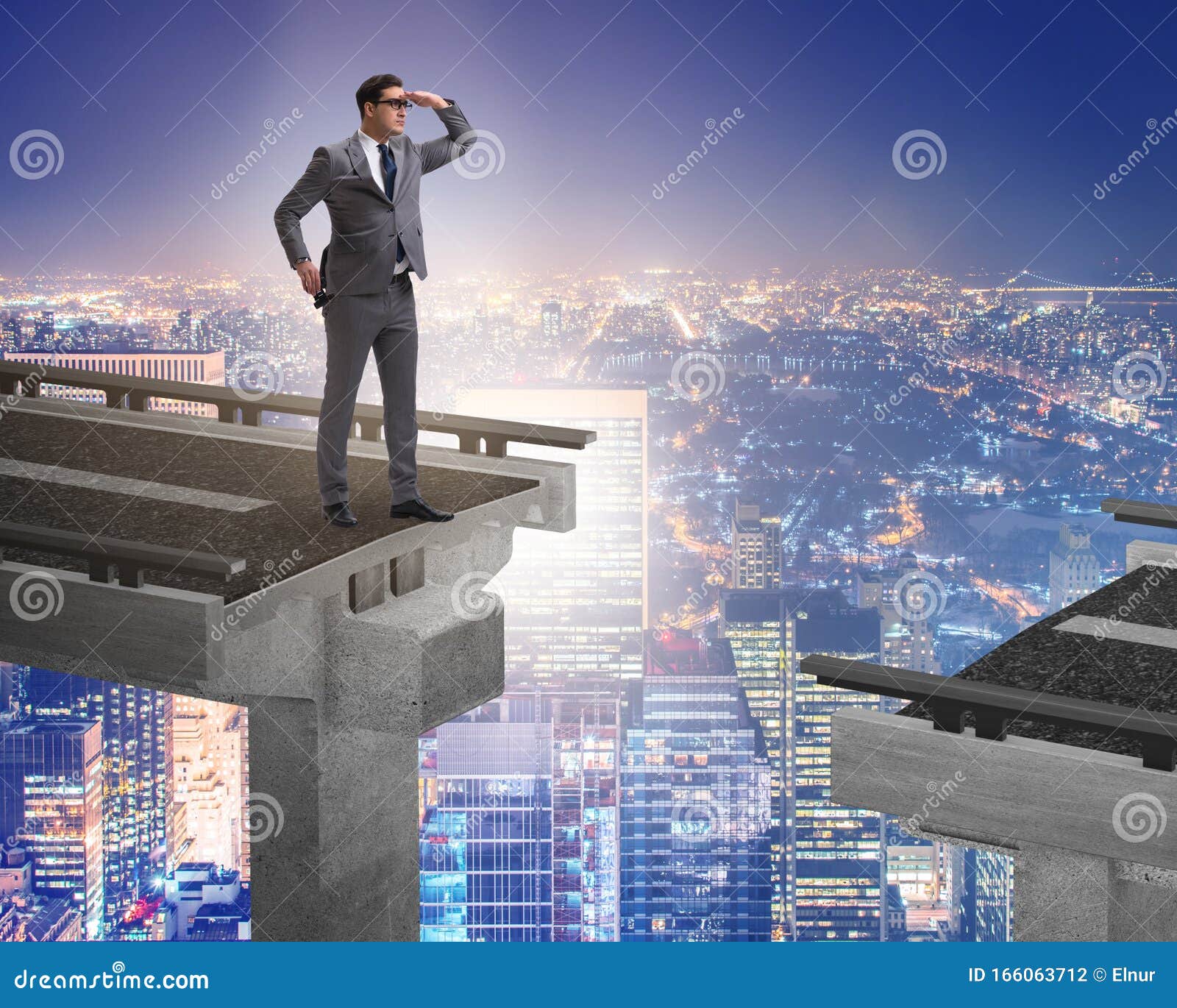 Businessman Ready To Overcome the Broken Bridge Stock Photo - Image of ...