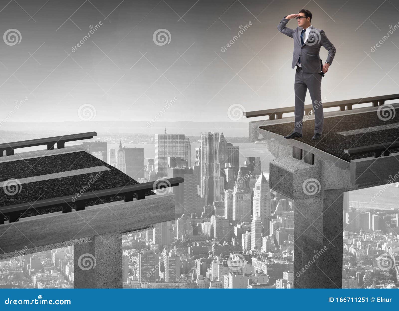 Businessman Ready To Overcome the Broken Bridge Stock Image - Image of ...