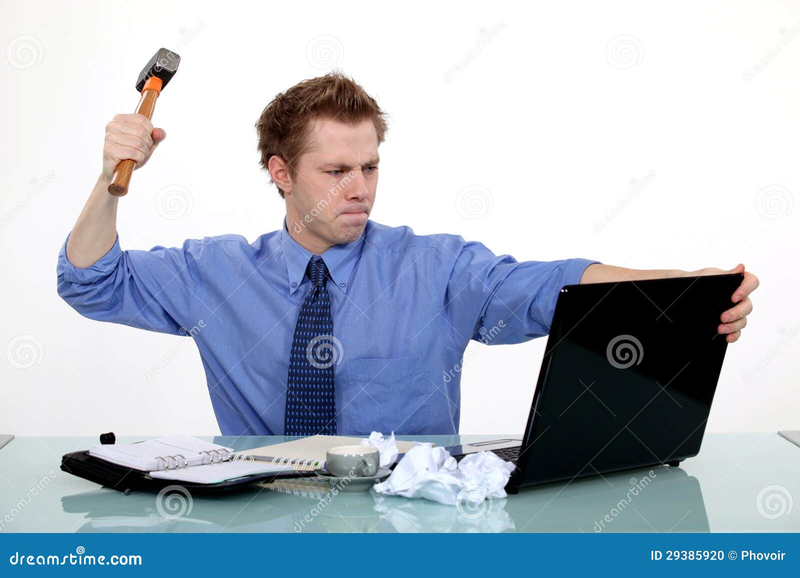Businessman Ready To Smash Laptop Stock Photo - Image of furious ...