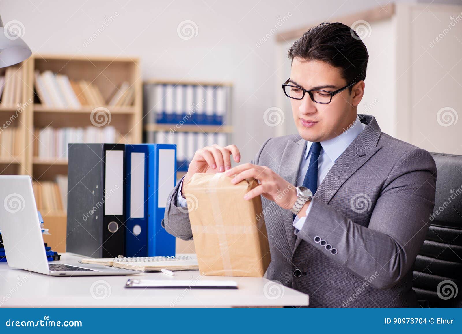 The Businessman Receiving Parcel in the Office Stock Photo - Image of ...