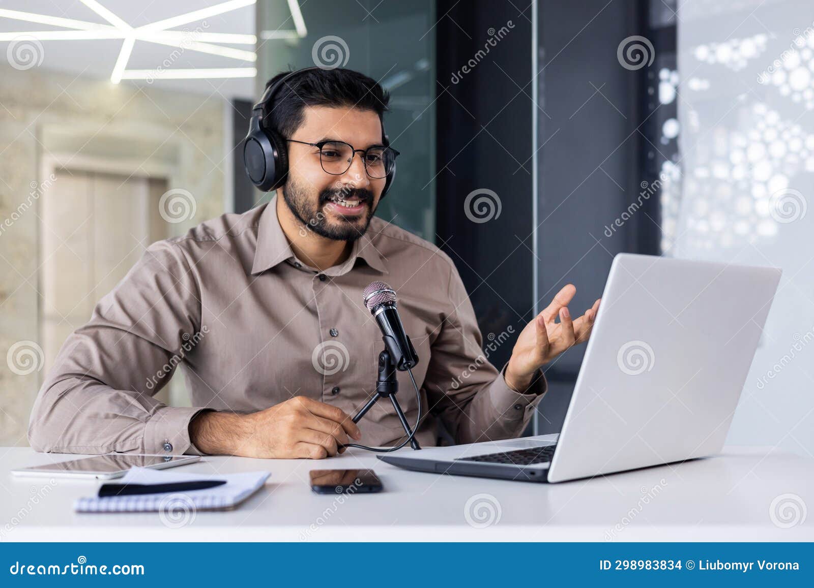 Businessman Recording Training Video Online Course, Man Smiling in ...