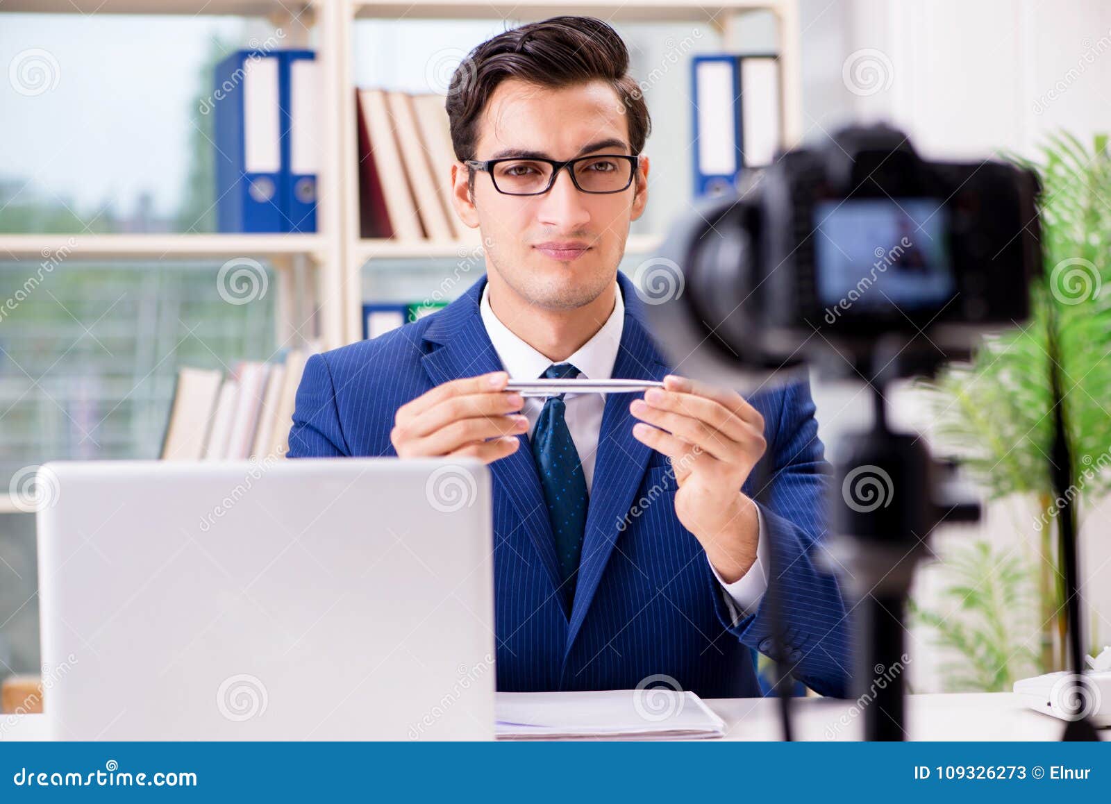 The Businessman Recording a Video for Vlog Stock Image - Image of ...