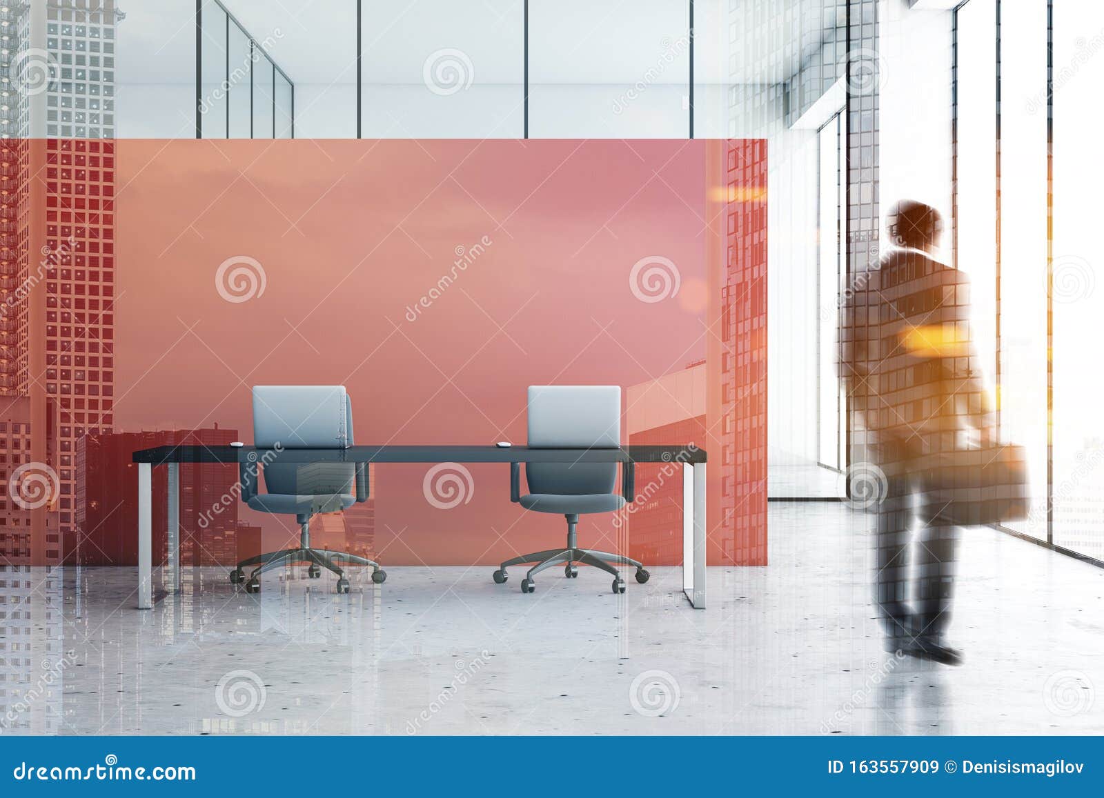 Businessman in Red Open Space Office Stock Image - Image of modern ...