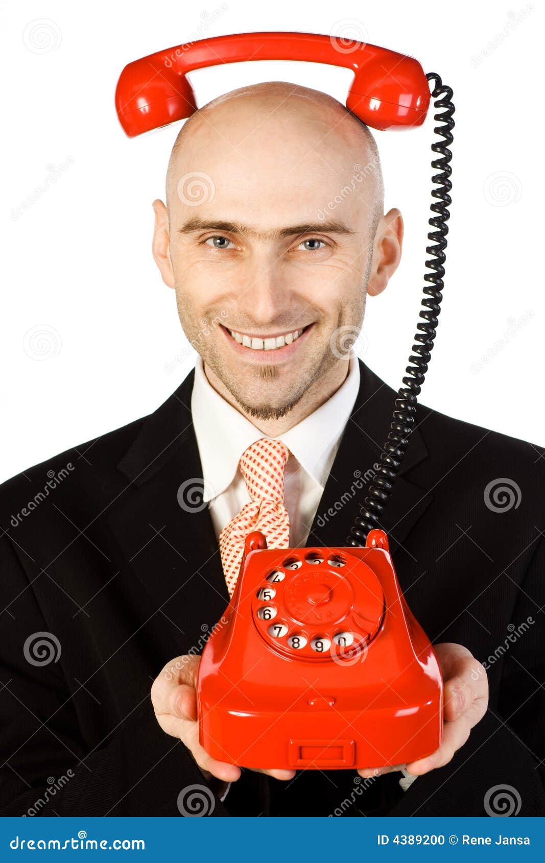Businessman and Red Phone stock photo. Image of eyes, grins - 4389200