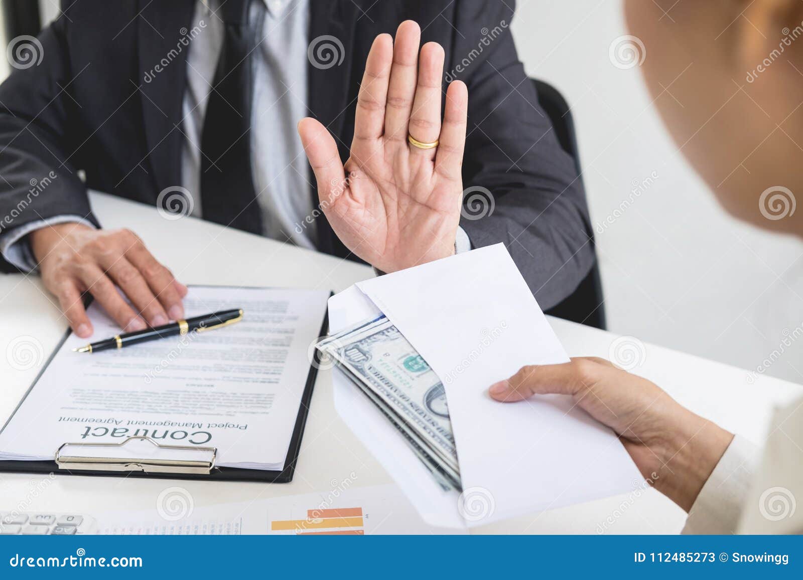 Businessman Refusing or Rejecting Money in the Envelope - Anti B Stock ...