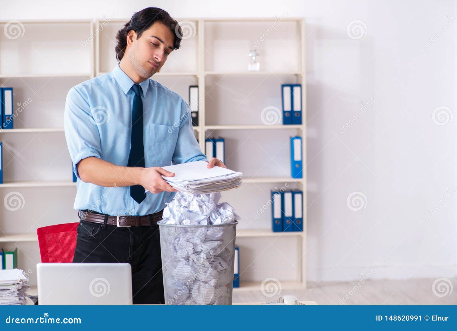 Businessman Rejecting New Ideas with Lots of Papers Stock Image - Image ...