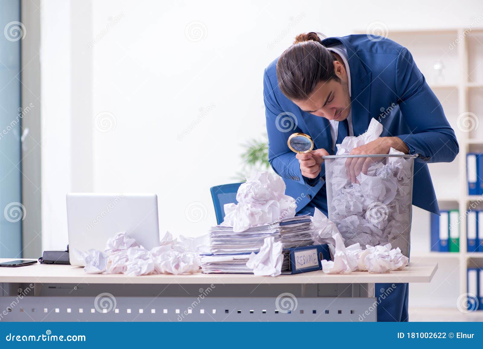 Businessman Rejecting New Ideas with Lots of Papers Stock Photo - Image ...
