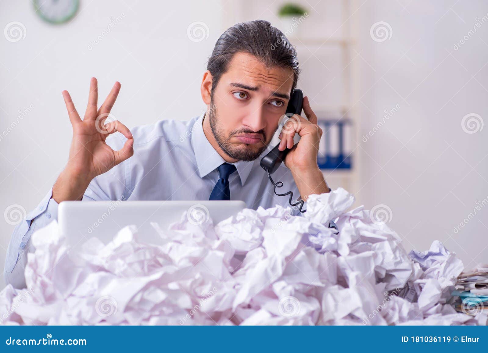 Businessman Rejecting New Ideas with Lots of Papers Stock Image - Image ...