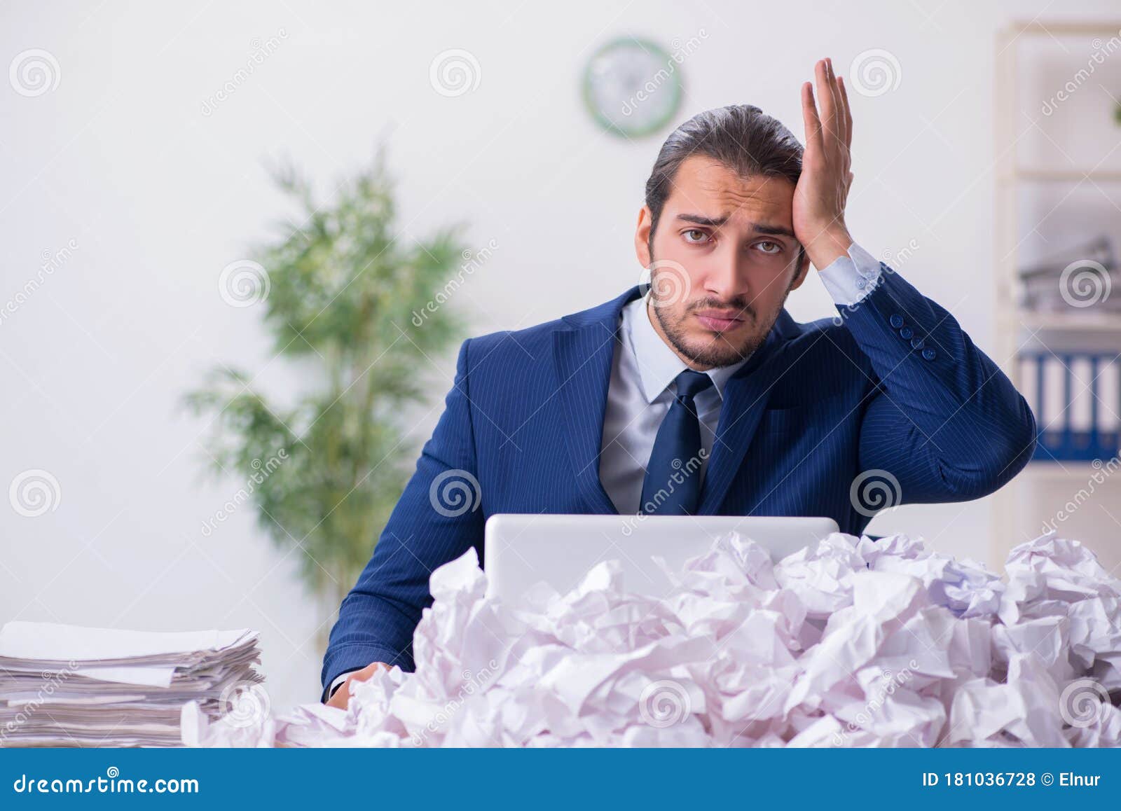 Businessman Rejecting New Ideas with Lots of Papers Stock Photo - Image ...