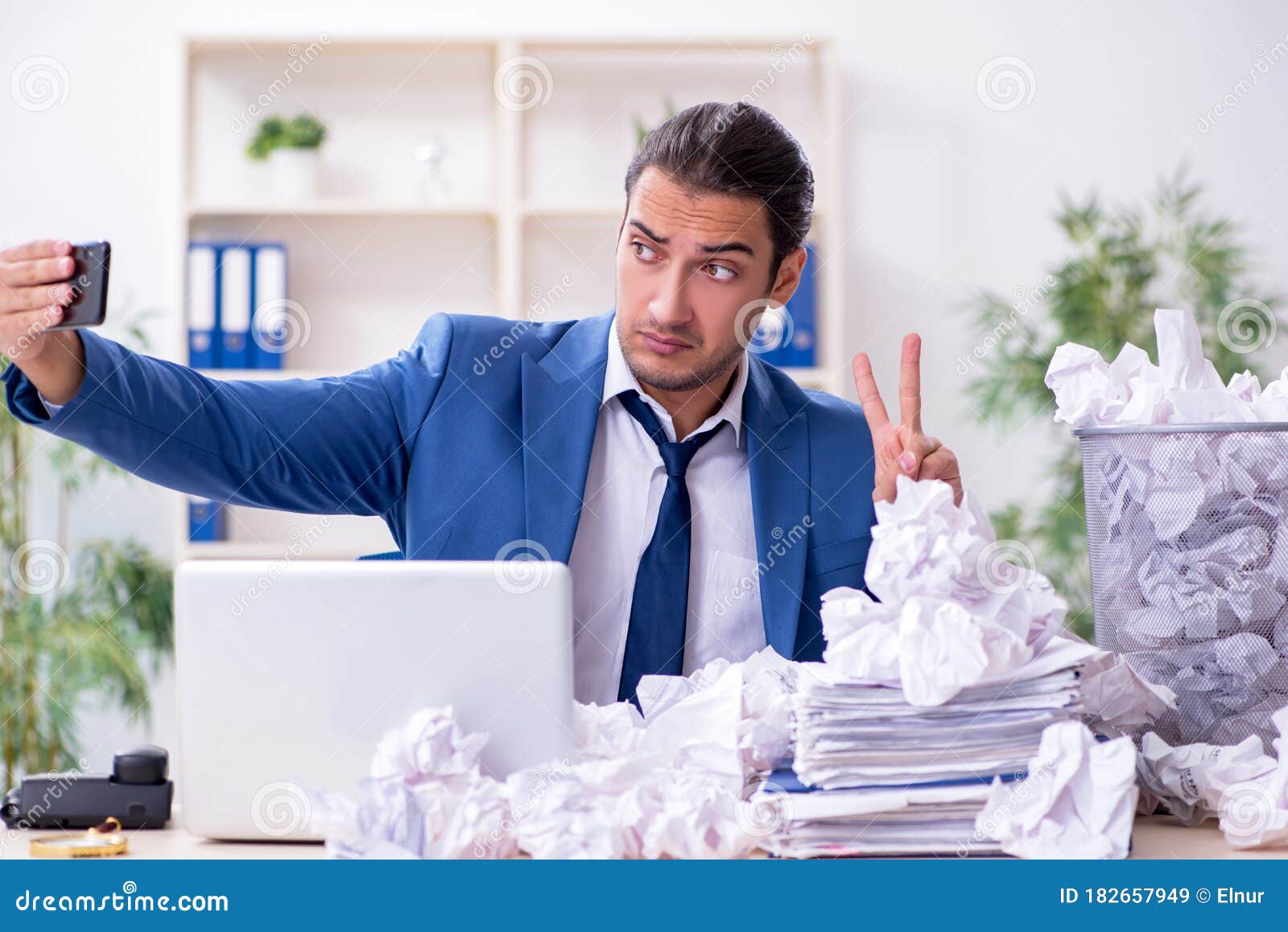 Businessman Rejecting New Ideas with Lots of Papers Stock Image - Image ...