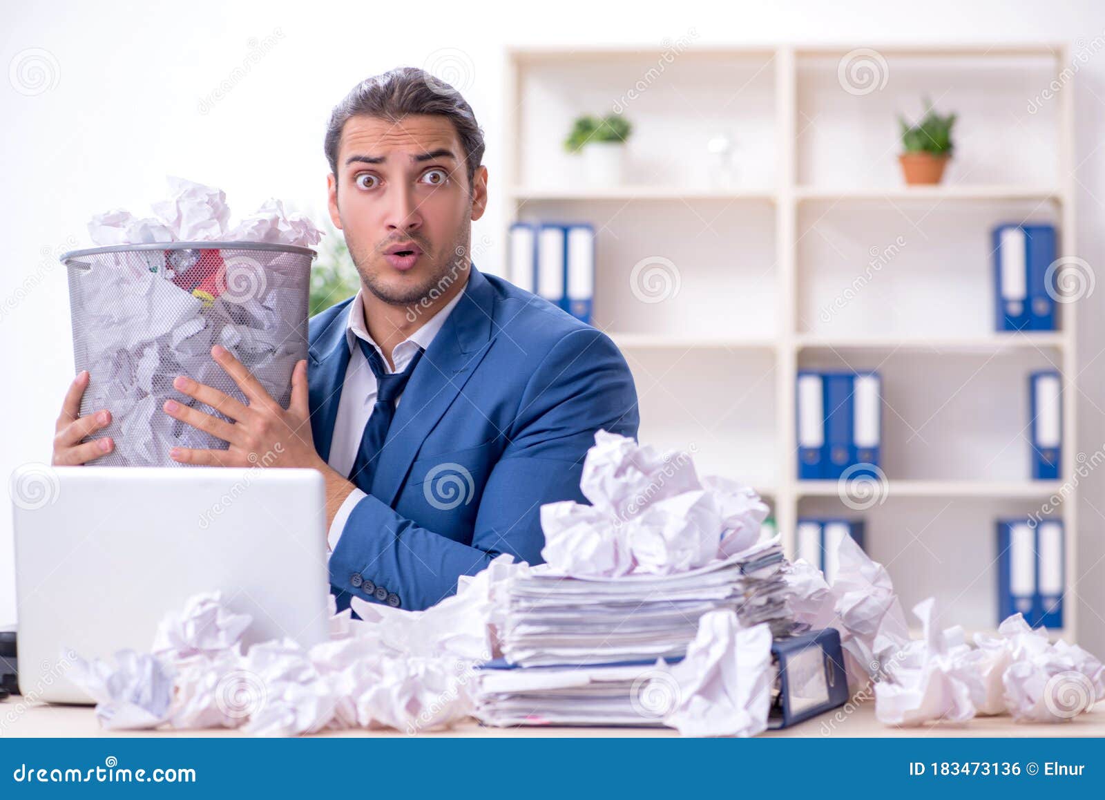 Businessman Rejecting New Ideas with Lots of Papers Stock Photo - Image ...