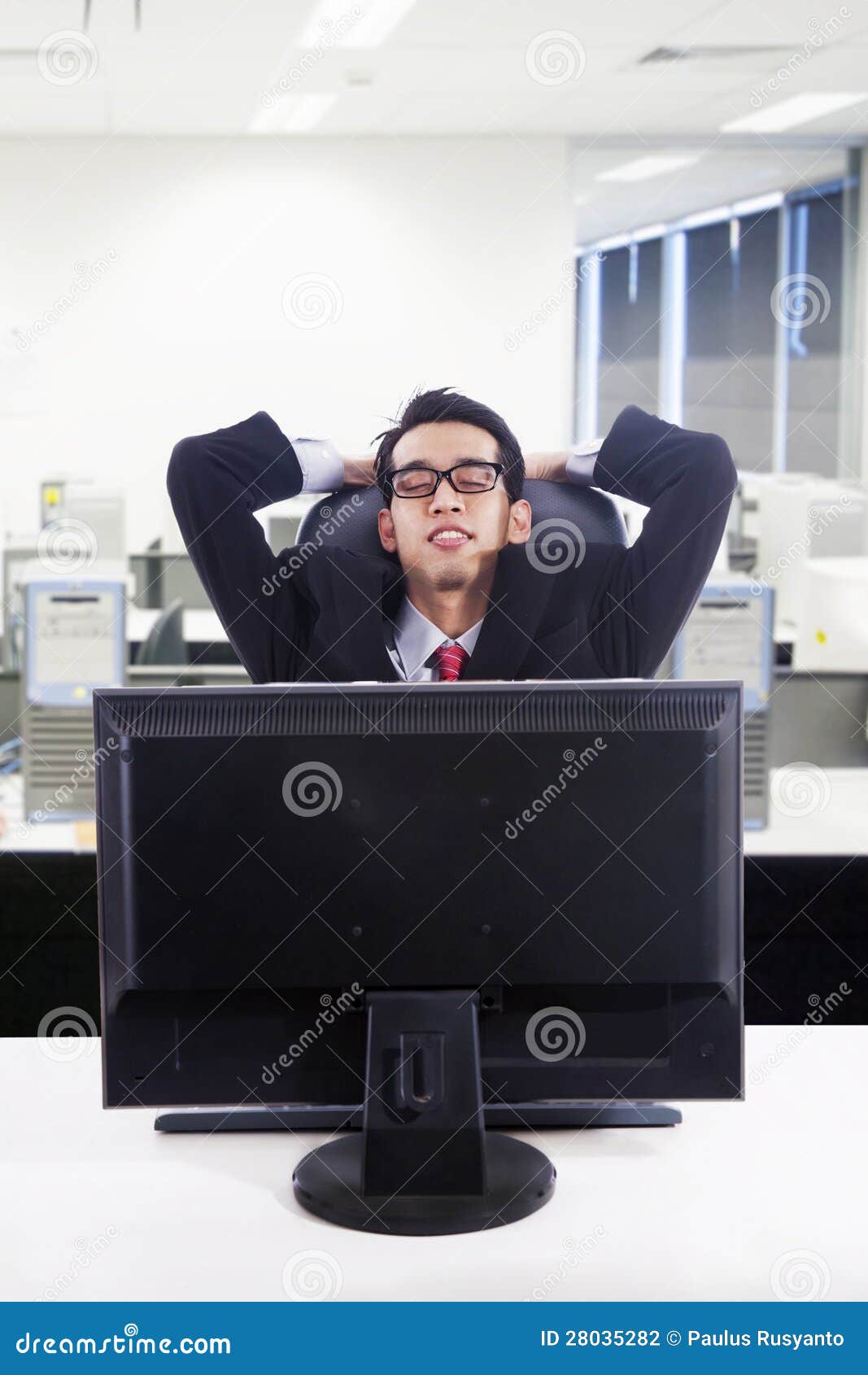 Businessman Relax in Front of Computer at Office Stock Photo - Image of ...