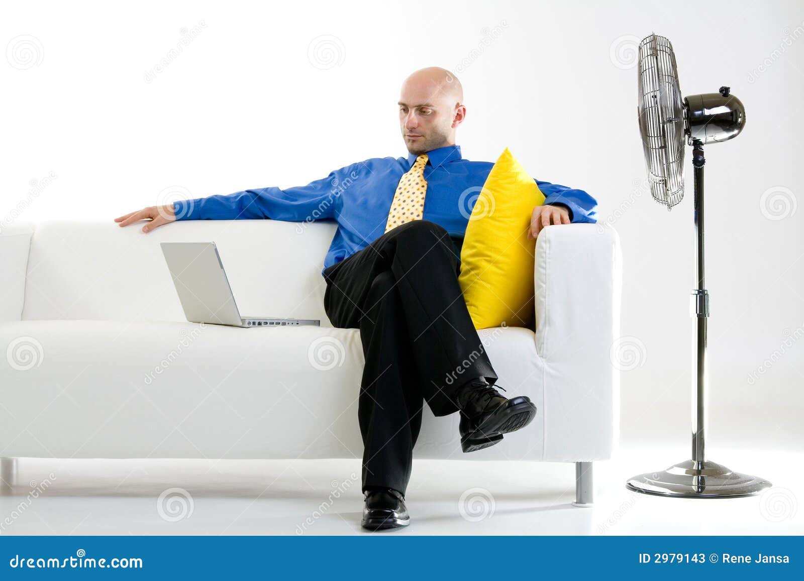 Businessman Relaxing with Fan Stock Image - Image of isolated, digital ...