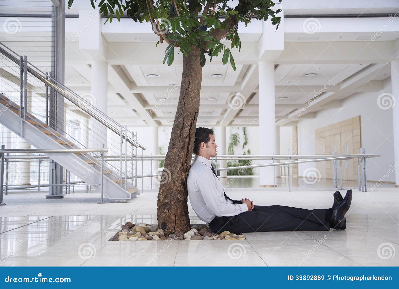 Businessman Relaxing Under Tree in Office Stock Image - Image of formal ...