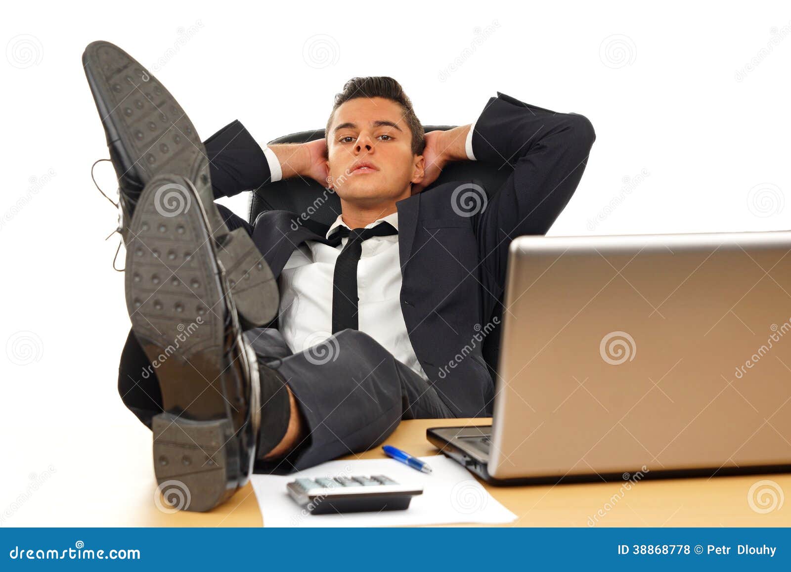 Businessman Relaxing at Work Stock Photo - Image of foot, hair: 38868778