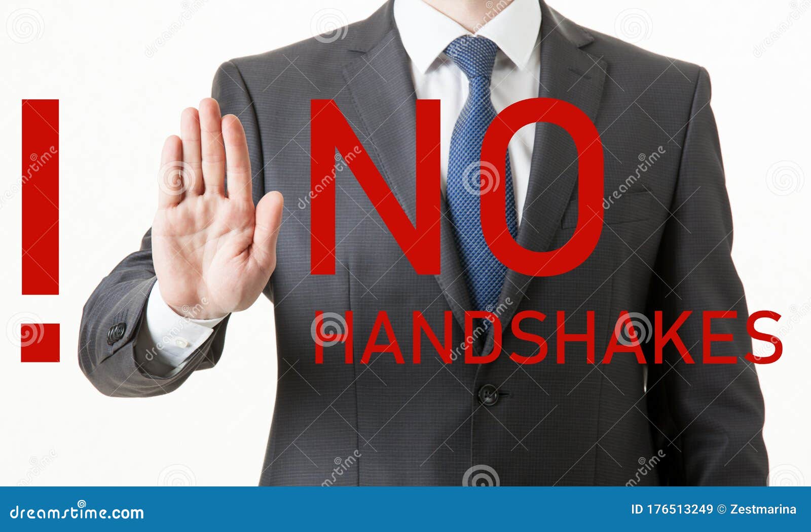 Businessman Reminds To Avoid Handshakes Stock Image - Image of covid ...