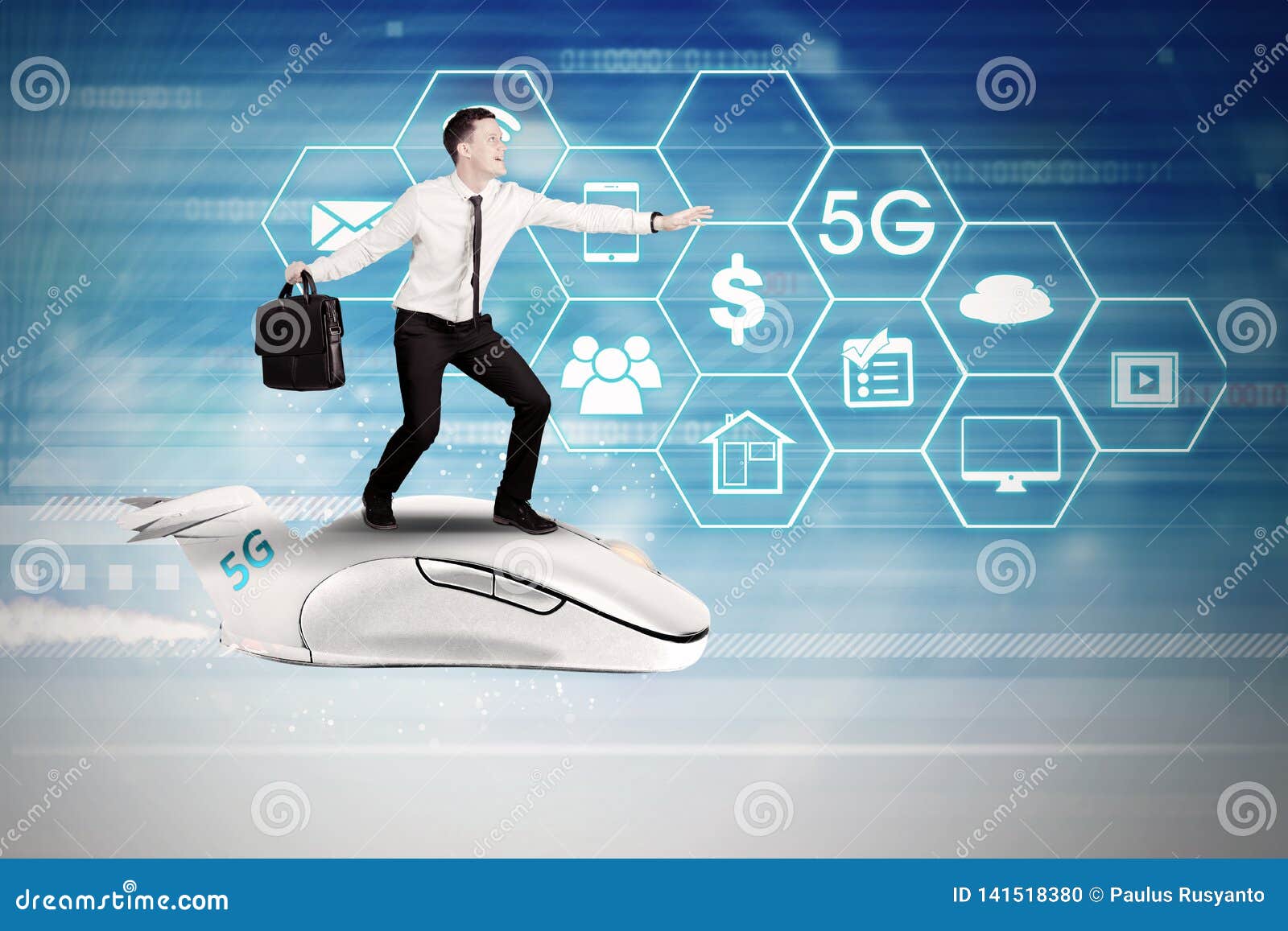 Businessman Rides a Plane with 5G Network System Stock Photo - Image of ...