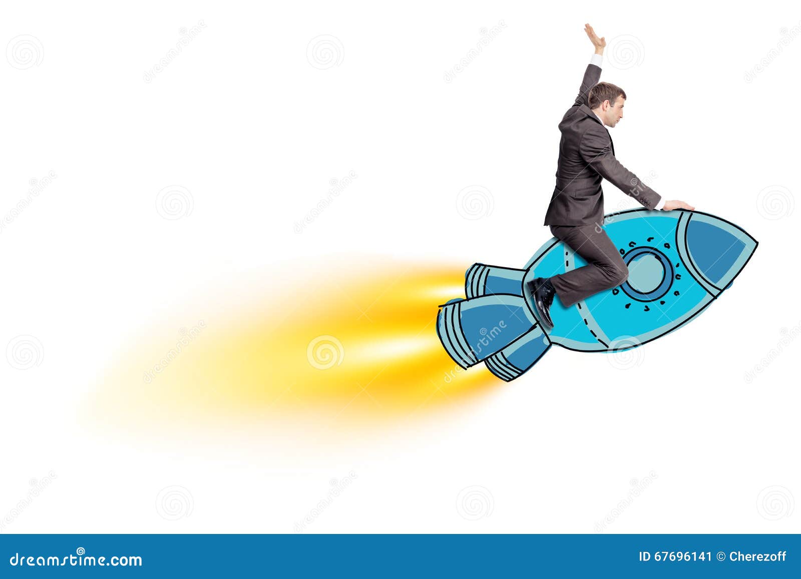 Businessman Riding Blue Rocket Stock Image - Image of professional ...