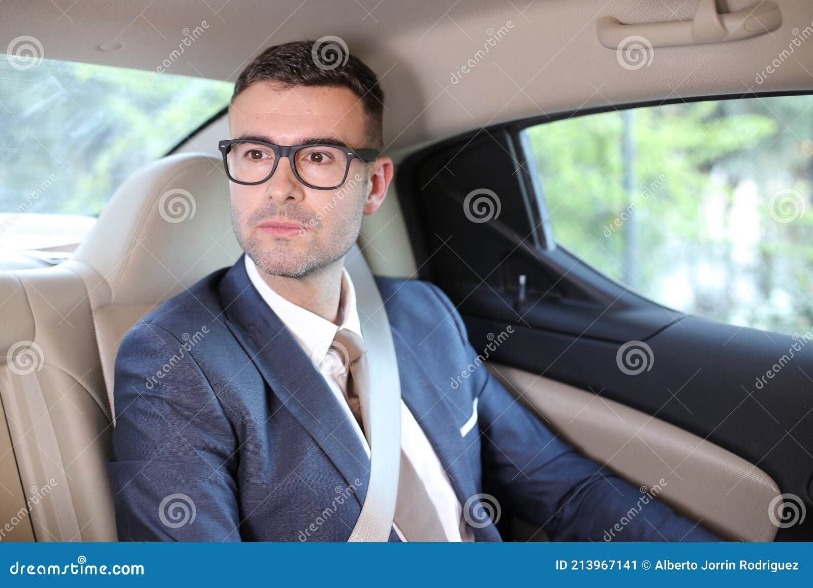 Businessman Riding on Luxurious Car Backseat Stock Image - Image of ...
