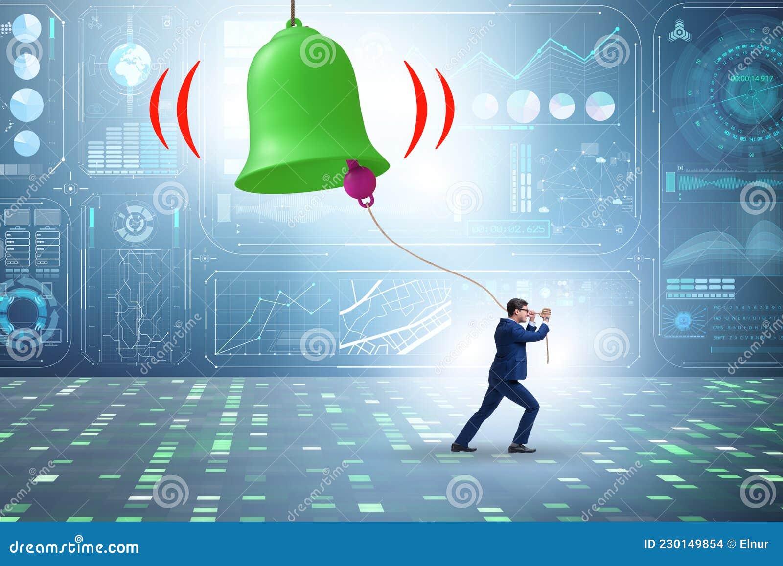 Businessman Ringing the Bell in Case of Danger Stock Illustration ...
