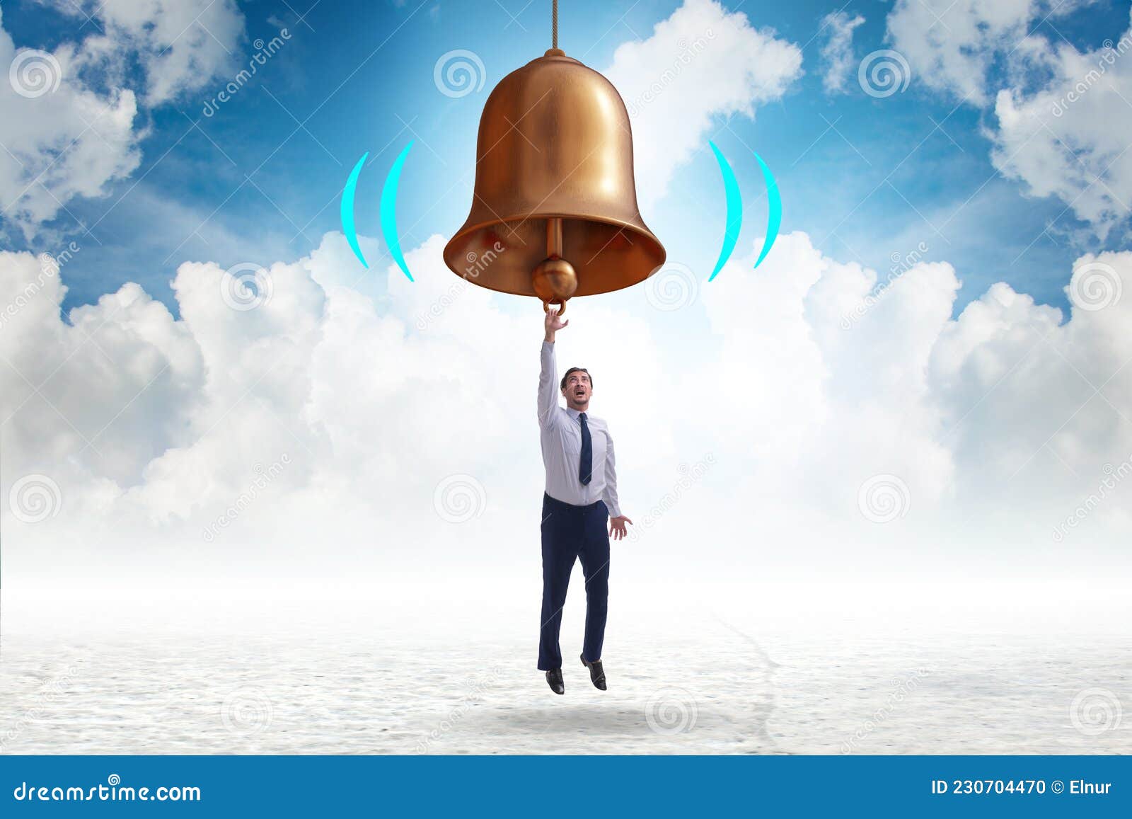 Businessman Ringing the Bell in Case of Danger Stock Photo - Image of ...