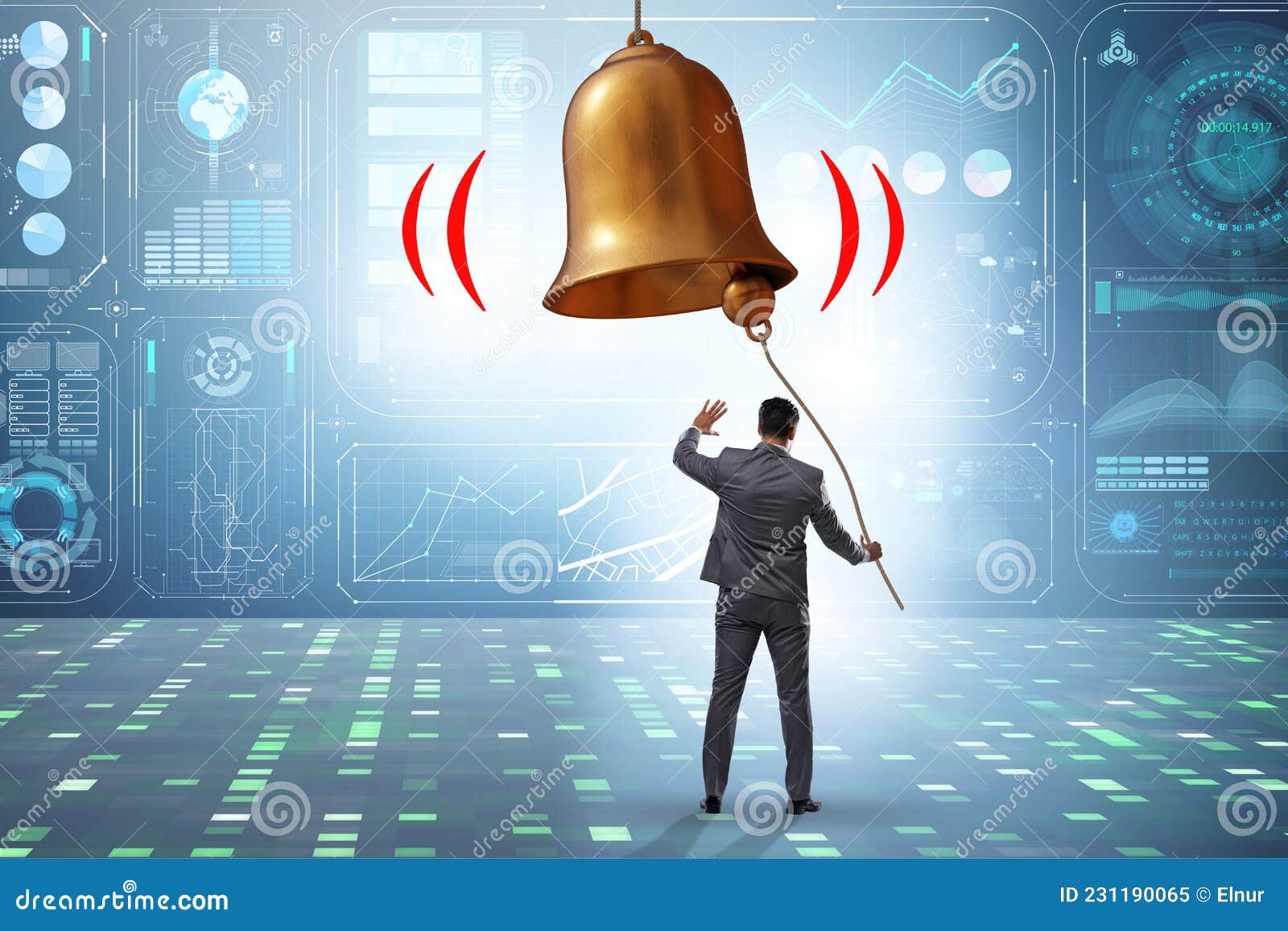 Businessman Ringing the Bell in Case of Danger Stock Image - Image of ...
