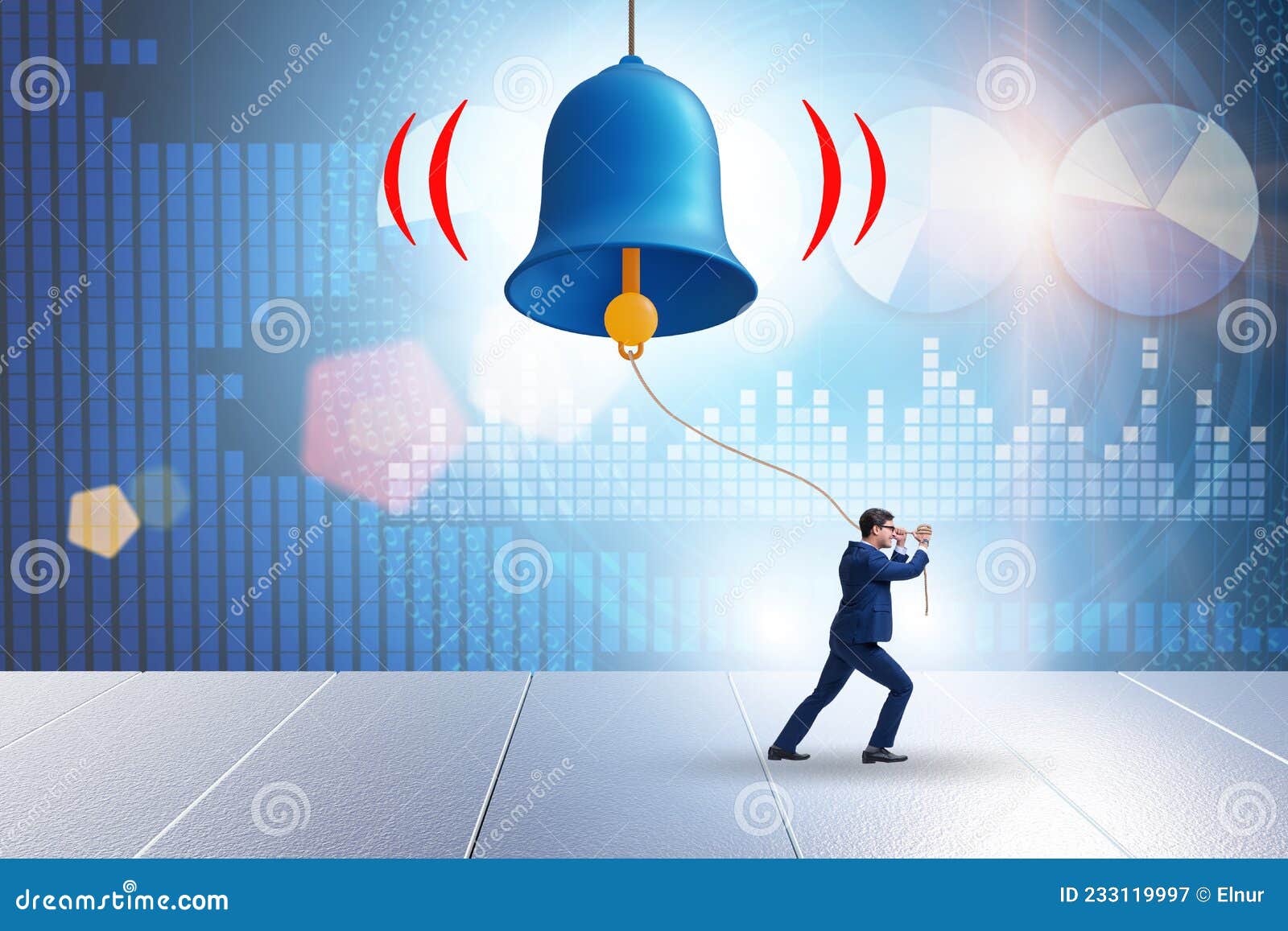 Businessman Ringing the Bell in Case of Danger Stock Image - Image of ...