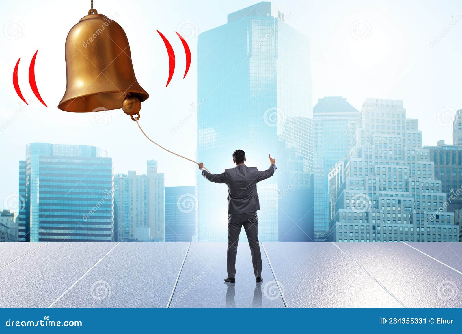 Businessman Ringing the Bell in Case of Danger Stock Image - Image of ...