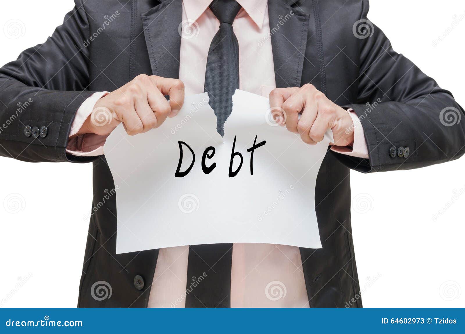 Businessman Ripping Up the Debt Sign Stock Image - Image of buyer ...