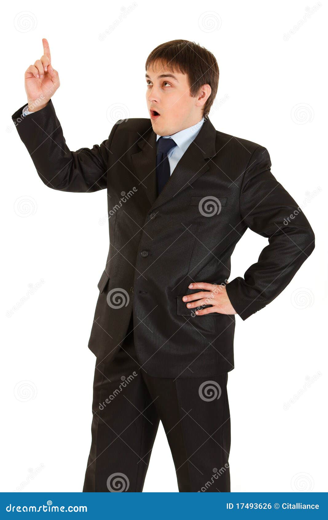 Businessman with Rised Finger. Idea Gesture. Stock Photo - Image of ...
