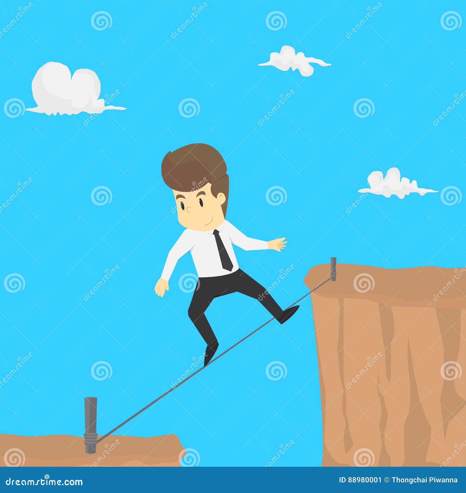 A Businessman Risk Climbing Ropes Across The Abyss Cartoon Vector ...