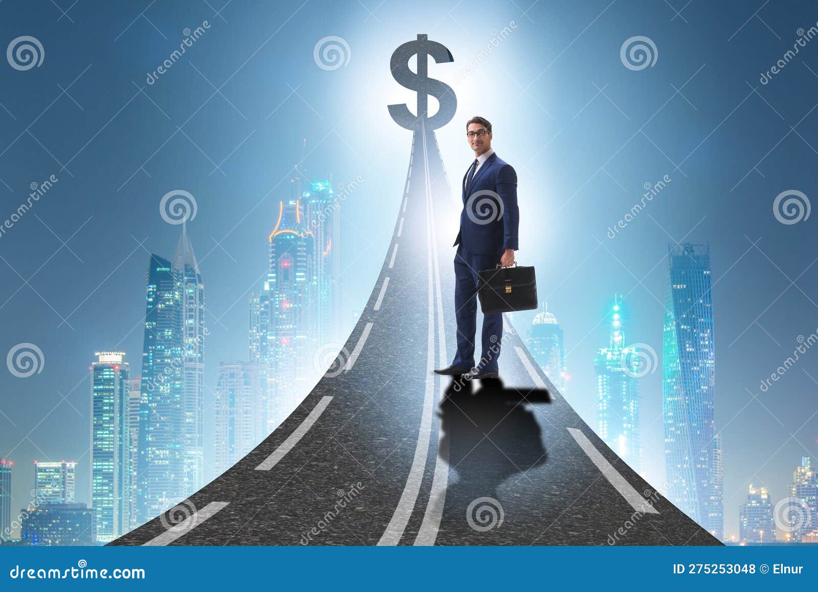 Businessman on the Road To Wealth Stock Photo - Image of journey, road ...
