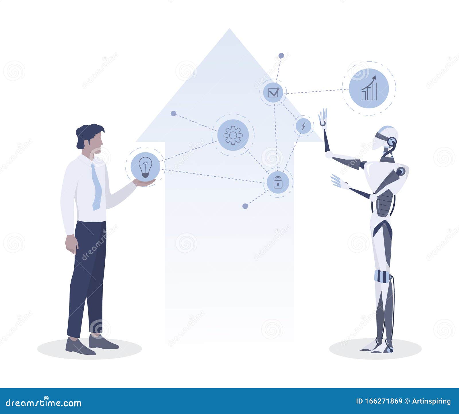 Businessman And Robot Communication Idea. Human And AI Working Together ...