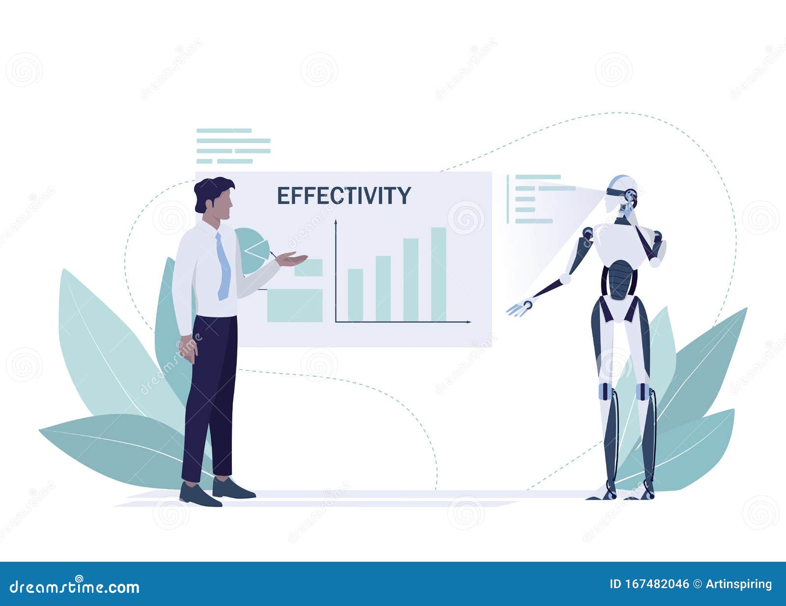 Businessman and Robot Making a Presentation. Robot Characters Help ...