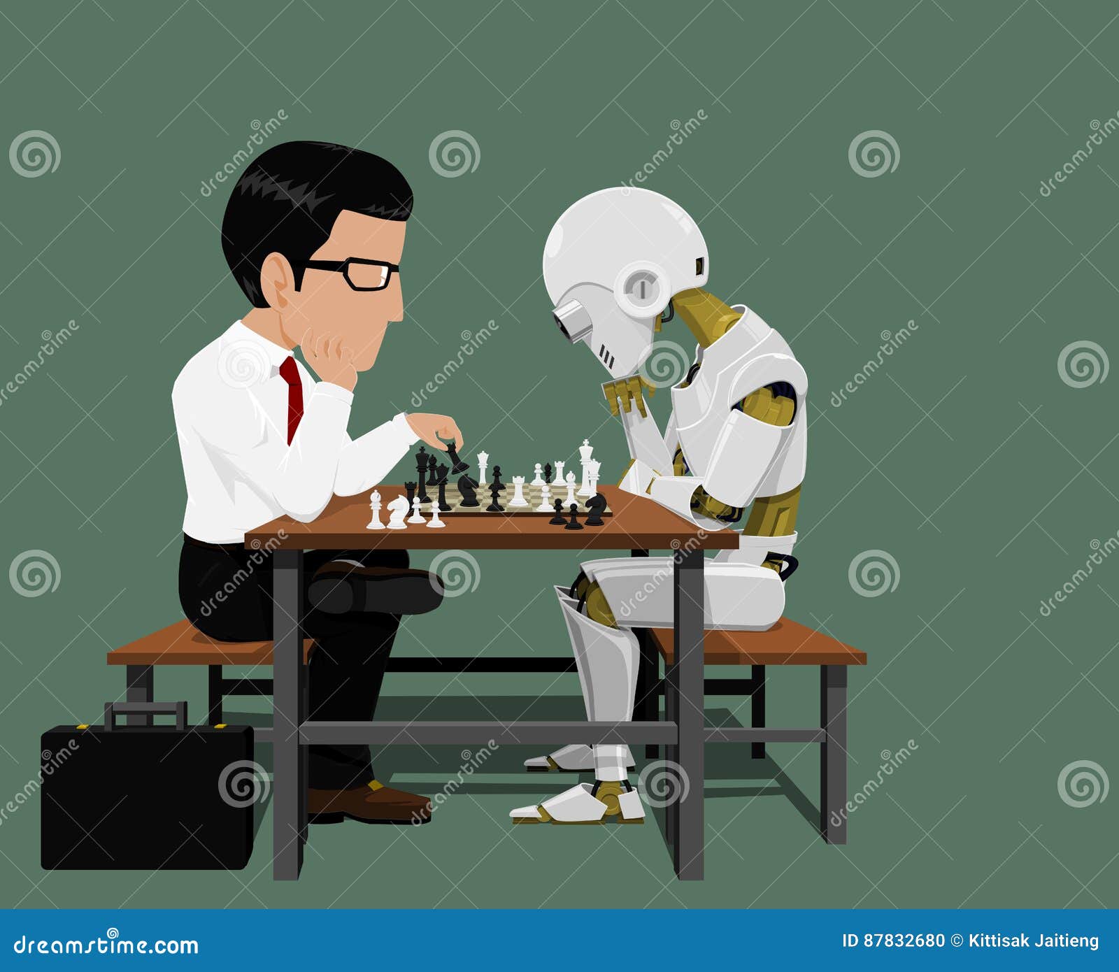 Businessman and Robot are Playing Chess Stock Vector - Illustration of ...