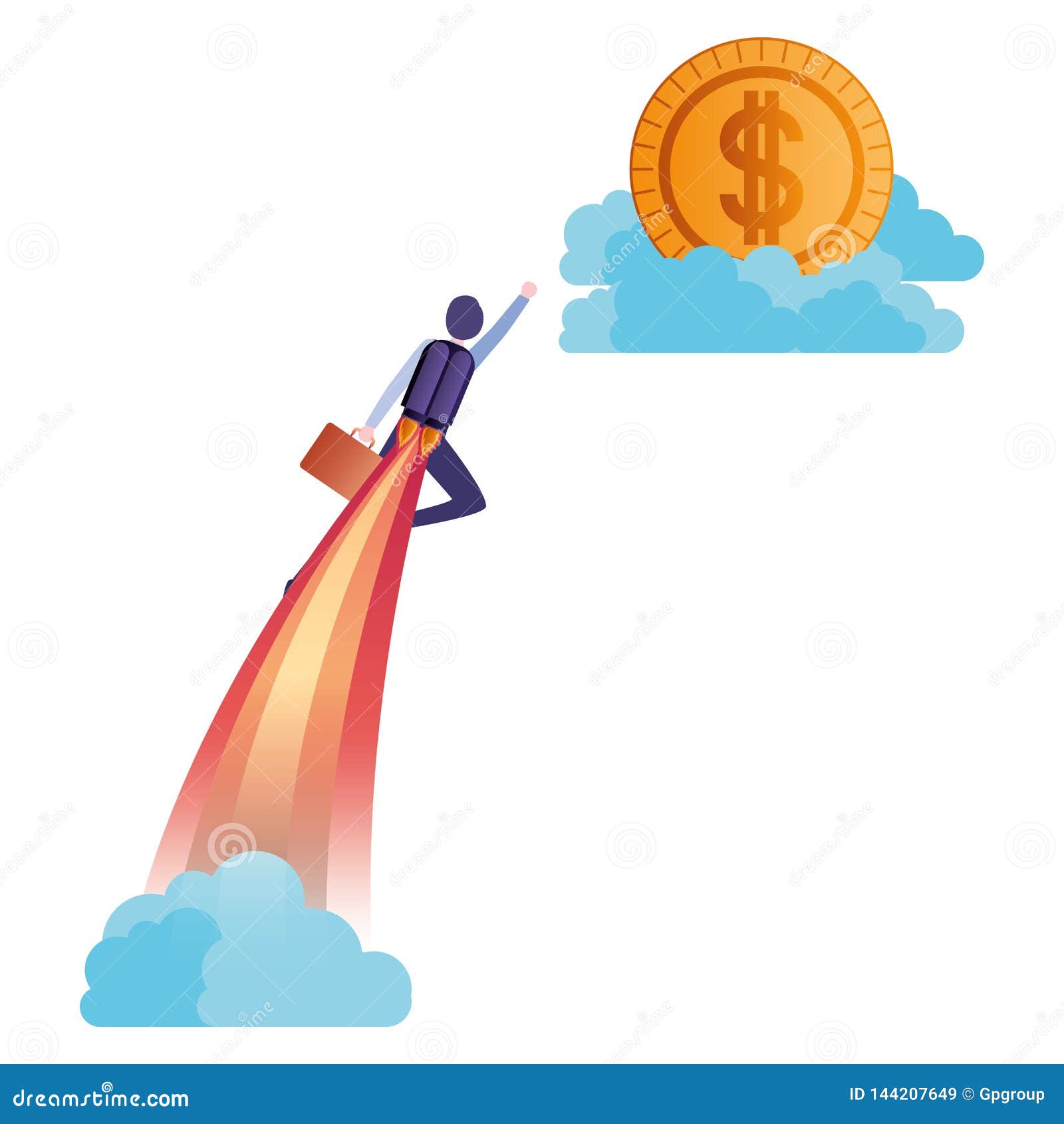Businessman on Rocket and Coin Avatar Character Stock Vector ...