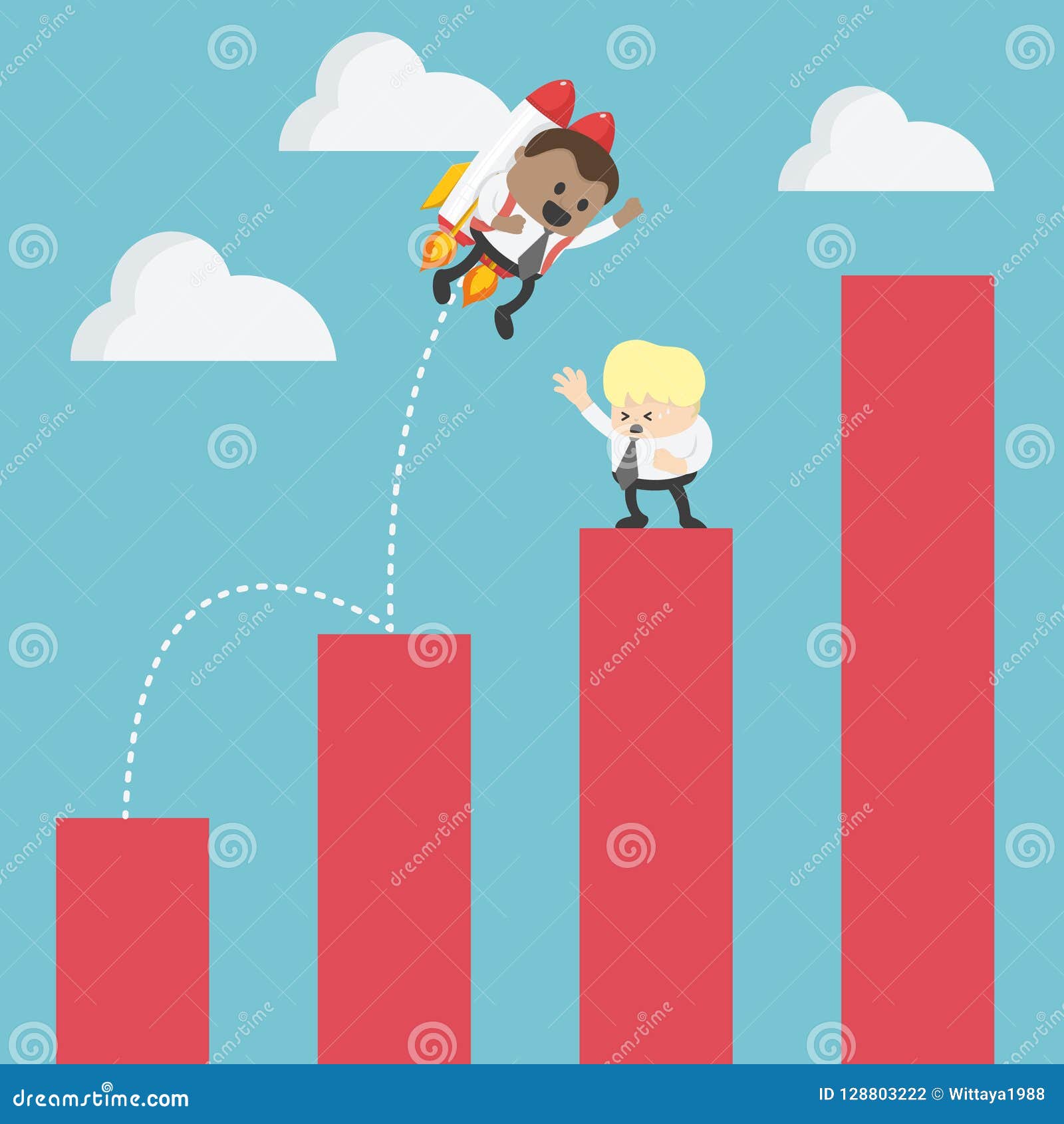 A Rocket Is Soaring High Above A Colorful Graph In The Sky Stock ...