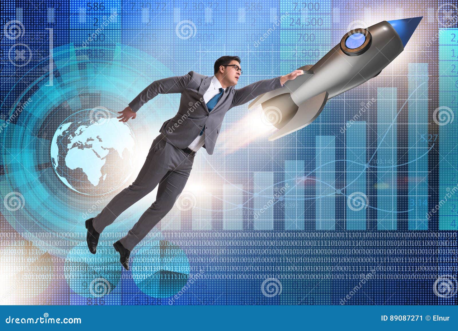 The Businessman on Rocket in Trading Concept Stock Image - Image of ...