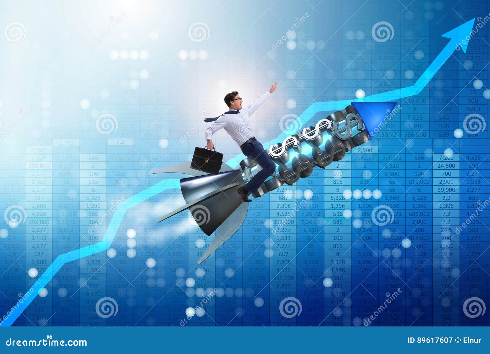 The Businessman on Rocket in Trading Concept Stock Image - Image of ...