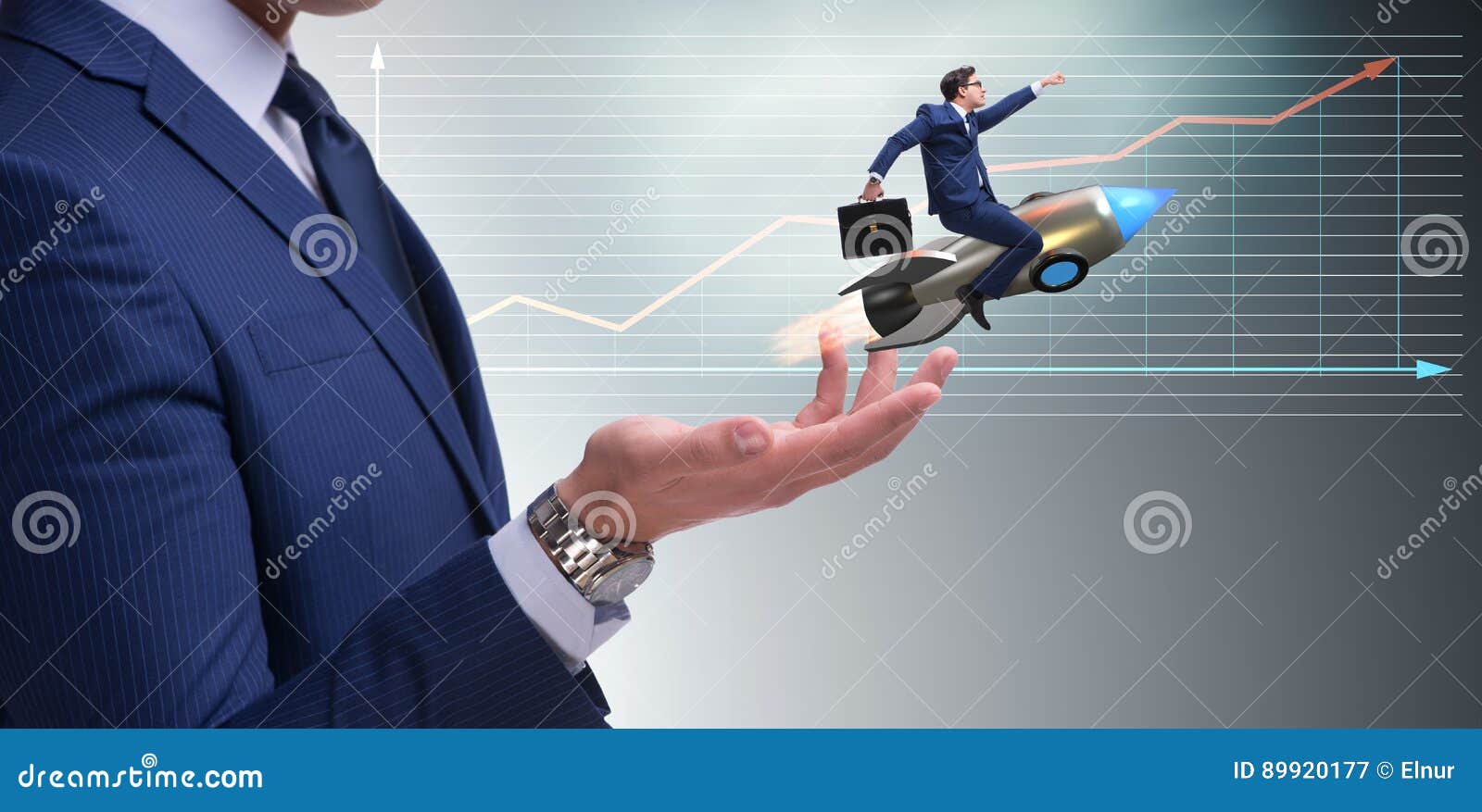 The Businessman on Rocket in Trading Concept Stock Image - Image of ...