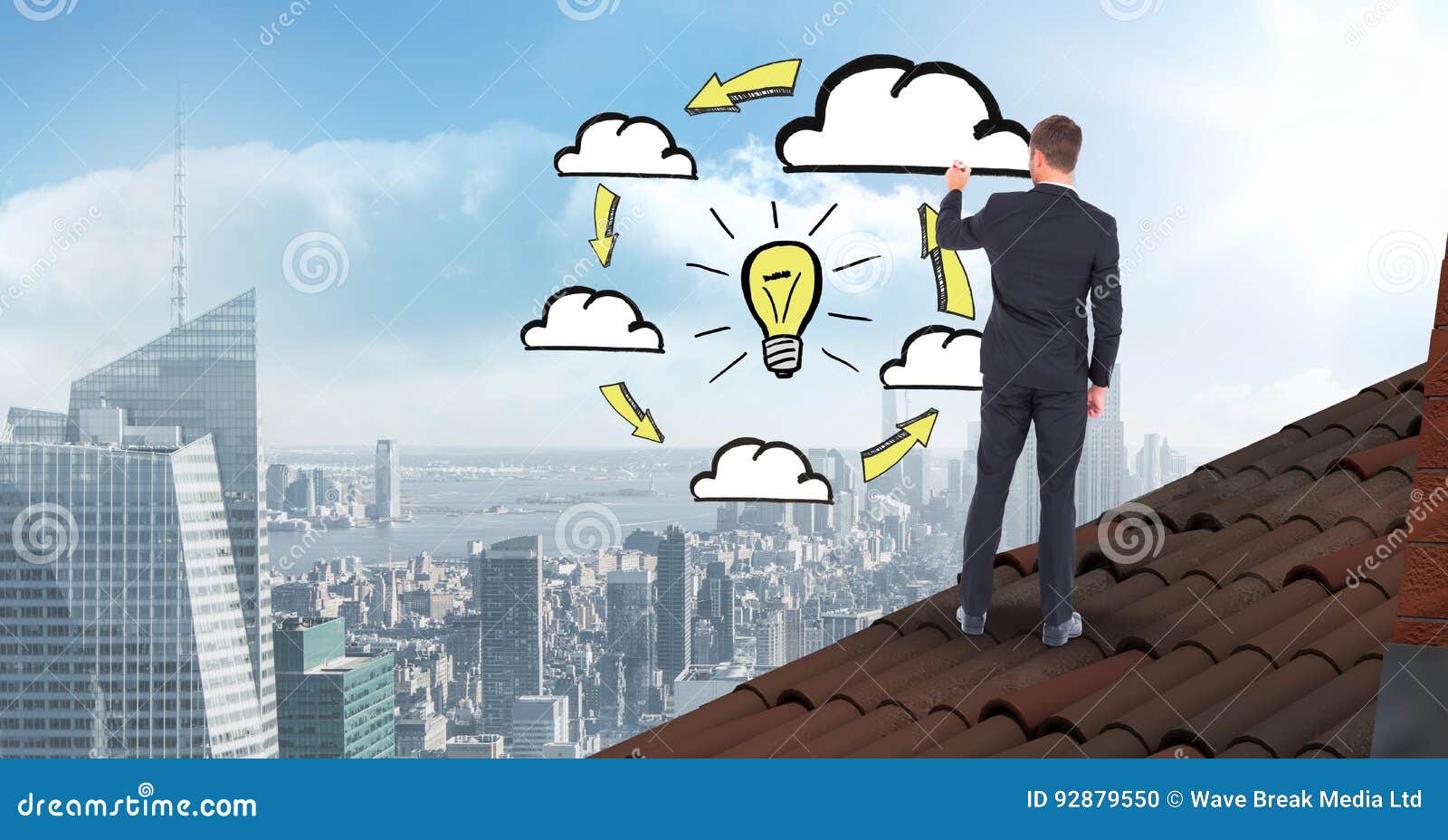 Businessman on Roof Drawing Graphics Stock Photo - Image of abstract ...