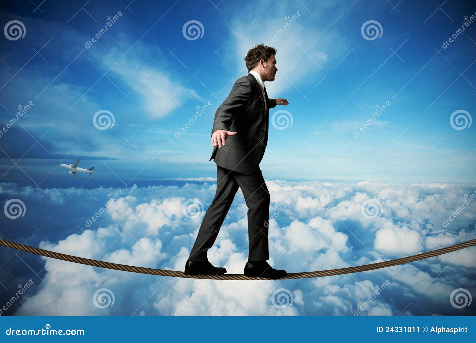 Businessman on the rope stock image. Image of fear, courage - 24331011