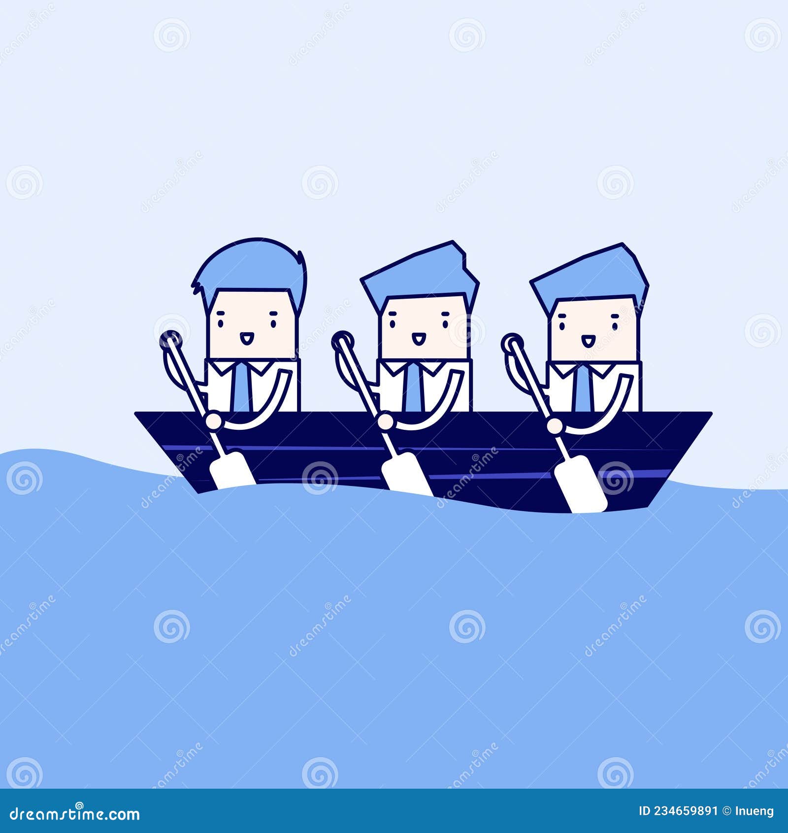 Businessman Rowing Team, Teamwork Concept. Cartoon Character Thin Line ...