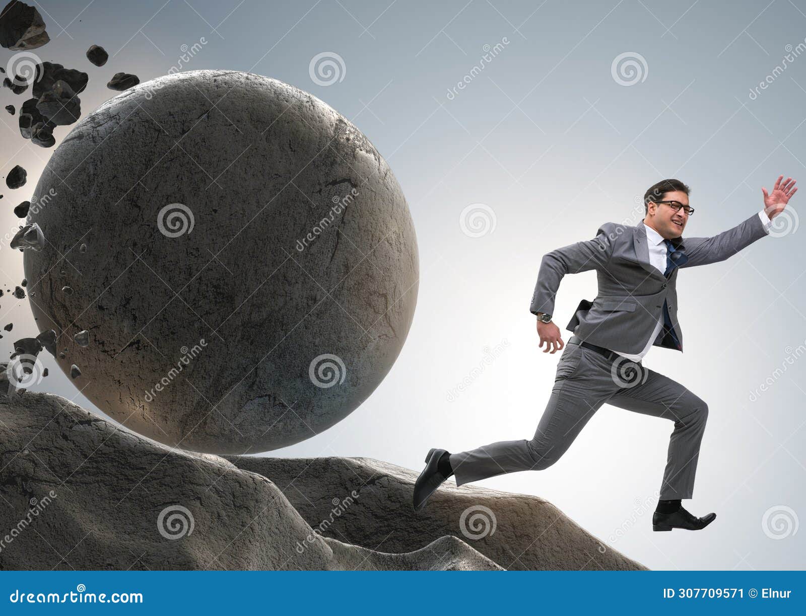 Businessman Running Away from Falling Rolling Stone Stock Image - Image ...