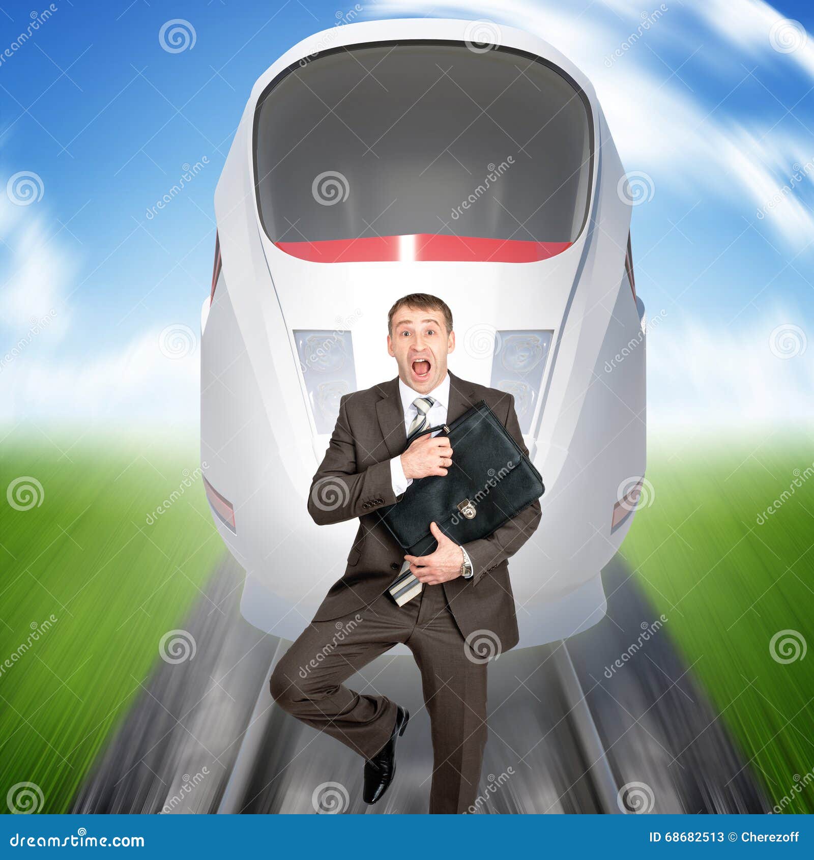 Businessman Running Away from Train Stock Image - Image of businessman ...