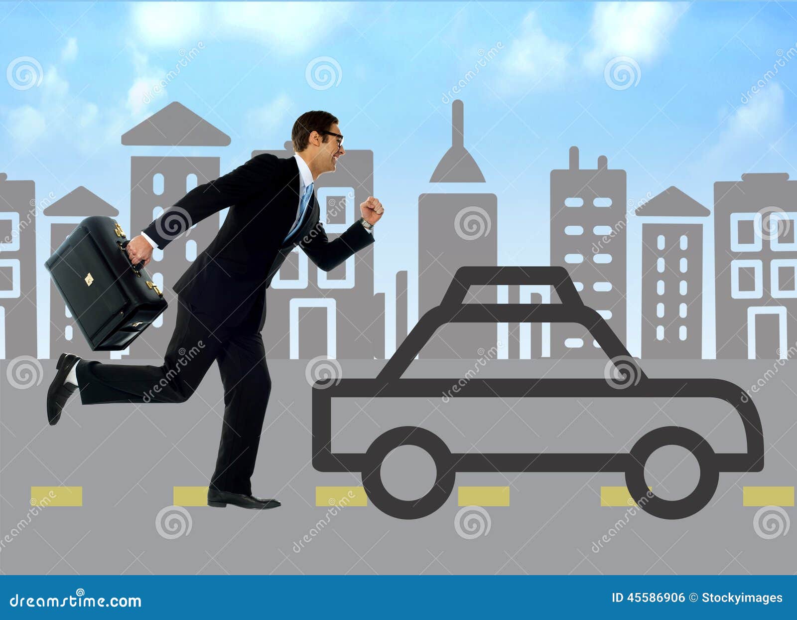 Businessman Running Behind Silhouette Car Stock Illustration ... Businessman Running Behind Silhouette Car Stock Illustration ...