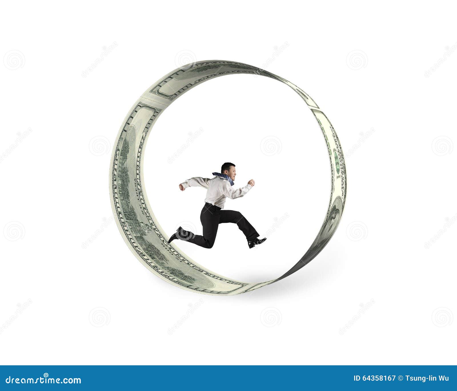 Businessman Running in Circle of Dollar Bills Stock Image - Image of ...
