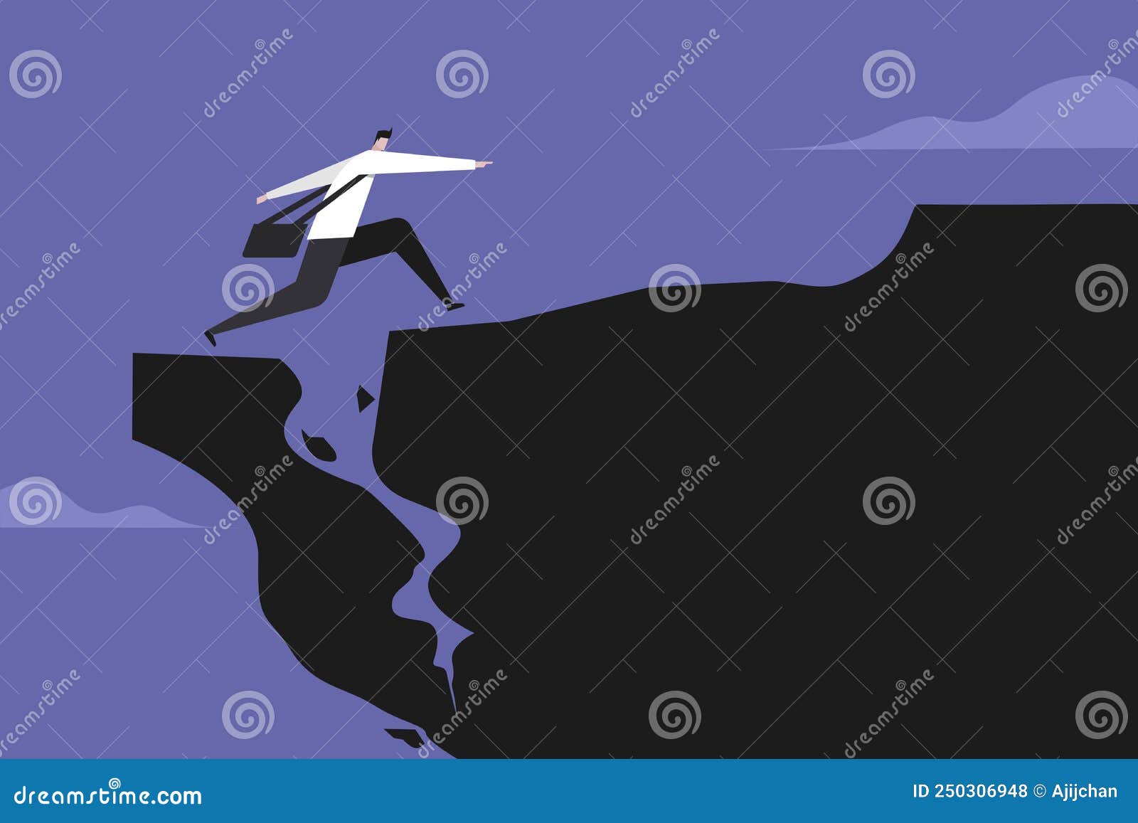A Businessman Running Across a Falling Cliff Stock Vector ...