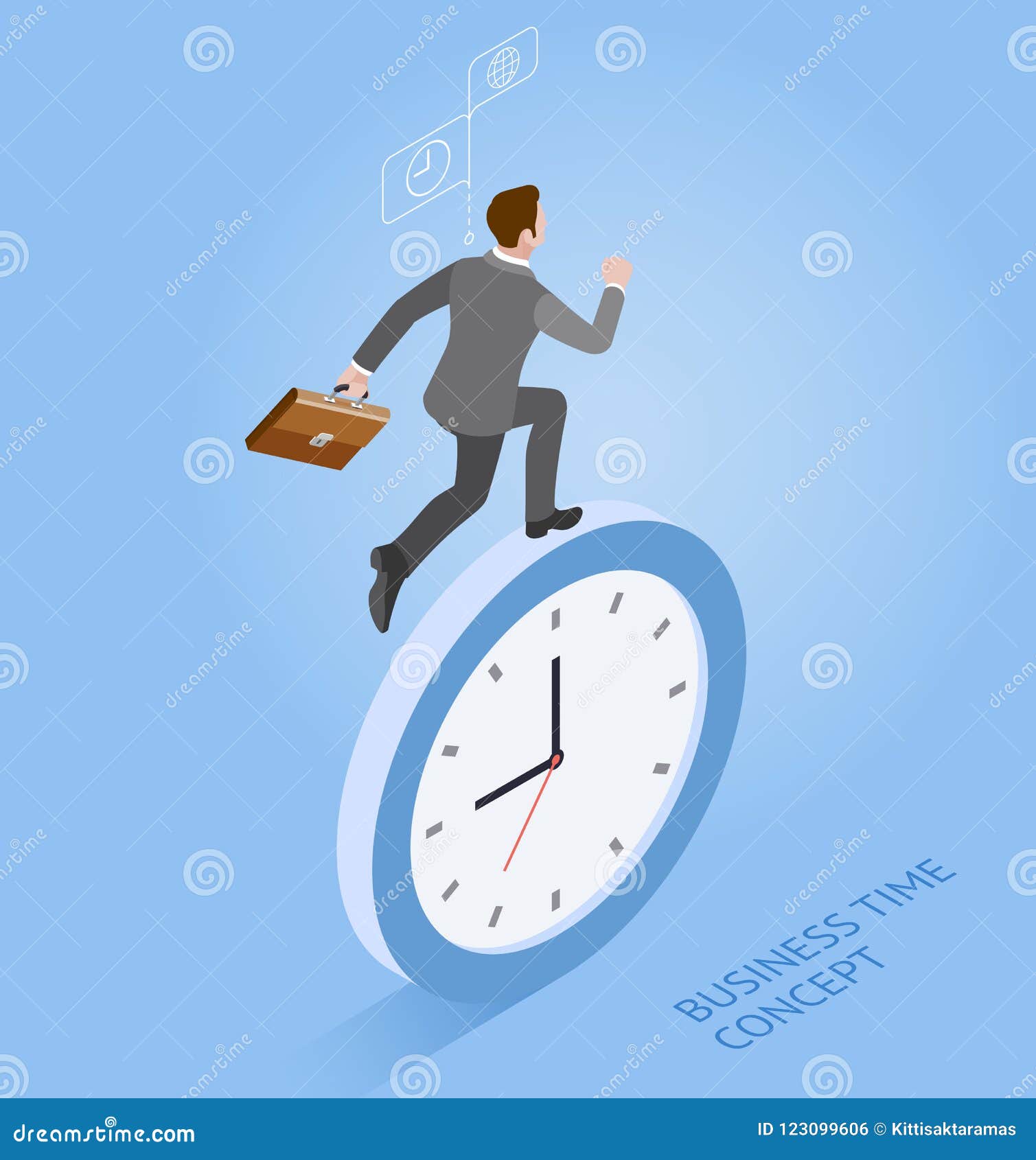 Businessman Running with Clock. Isometric Stock Vector - Illustration ...